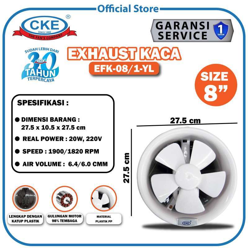 Jual Exhaust Fan Kaca Cke 8 Inch Rumah Toilet Dapur Restoran Udara ...