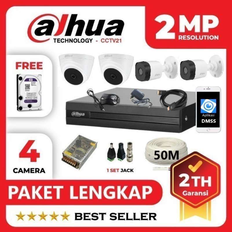 Jual Paket Lengkap Camera Cctv Dahua 4ch Kamera 2mp+kbl 50m+hdd Garansi 2th - Hdd 1tb Di Seller ...