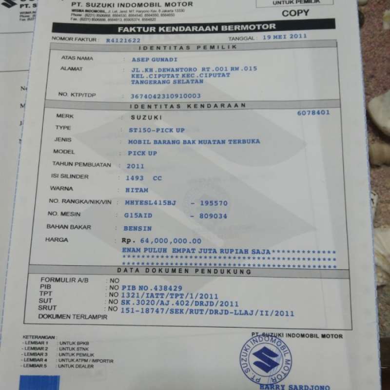 Jual Faktur Kendaraan & Sertifikat Nik Di Seller Tombstone - Cengkareng ...