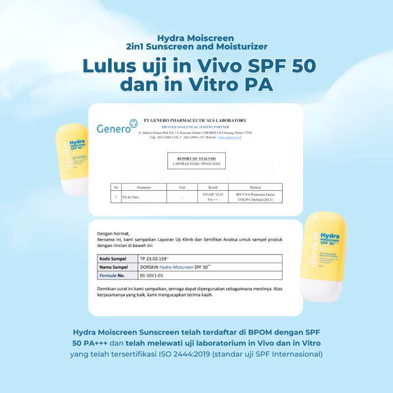 Promo [spf Pa Certified] Dorskin Hydra Moiscreen Spf 50 Pa+++ - Acne ...