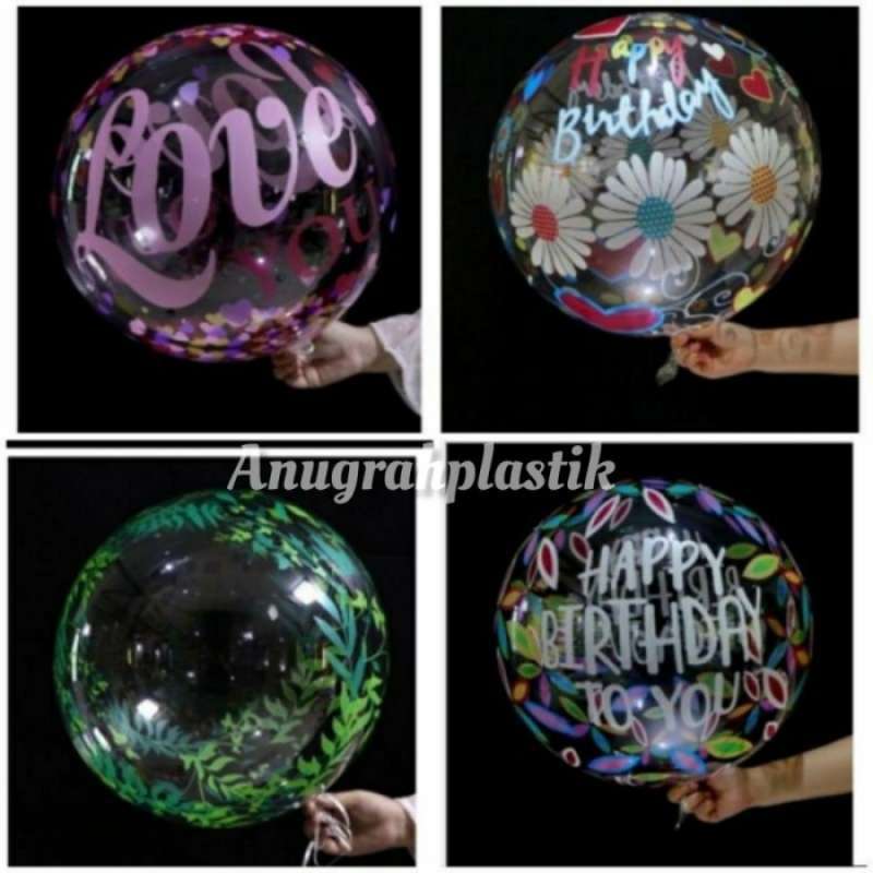 Jual Balon Transparan Pvc Bobo Motif Happy Birthday (per 10 Pcs) Di ...