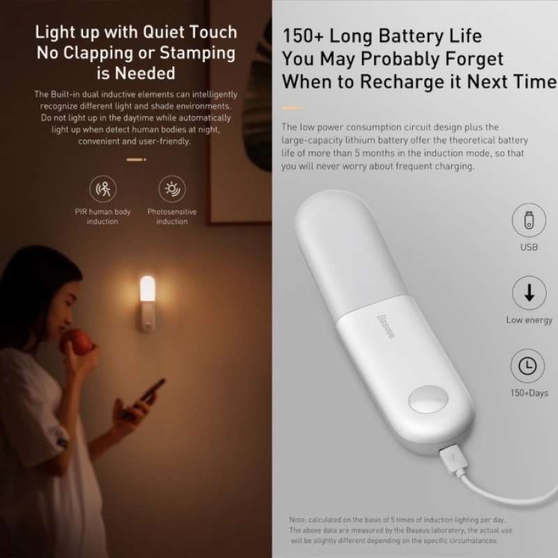 Jual Baseus Aisle Night Light Human Body Sensor Lampu Darurat Malam ...