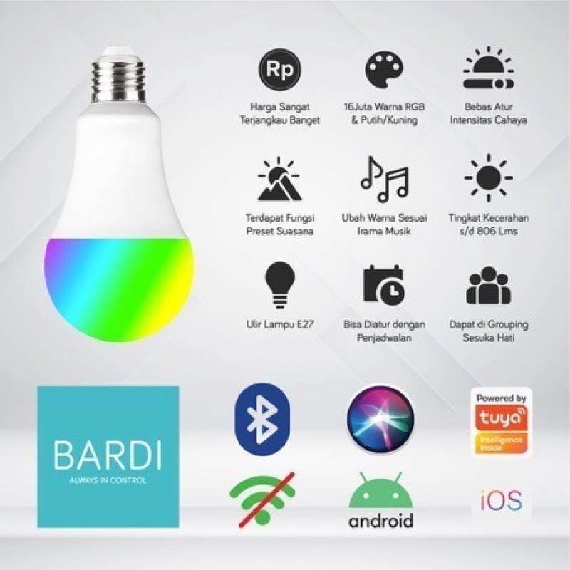 Jual Bardi Smart Led Bluetooth 9w Rgbww Bulb - Original Lampu Tidur Di ...