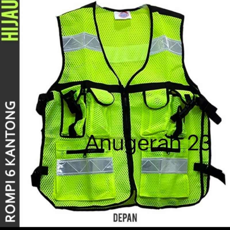 Promo Rompi Safety Jaring Proyek 6 Kantong Hijau Diskon 50% Di Seller ...