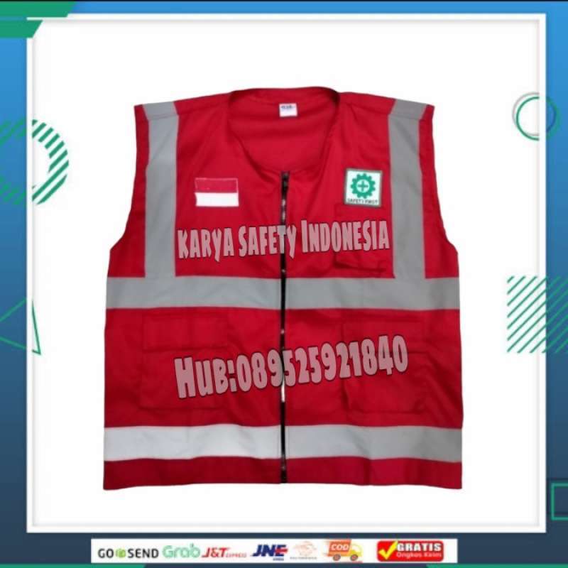 Promo Rompi Safety Drill Merah Proyek + Logo K3 Dan Logo Bendera ...