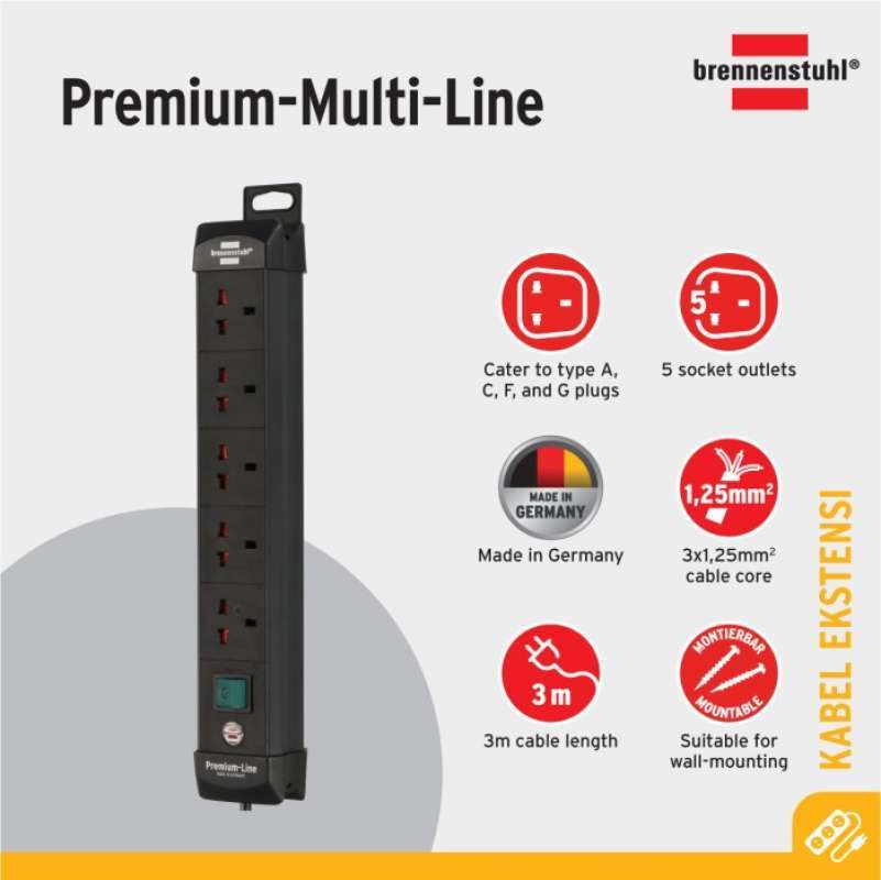 Jual Brennenstuhl Premium-multi-line 5-soket 3m - Kabel Extension Stop ...