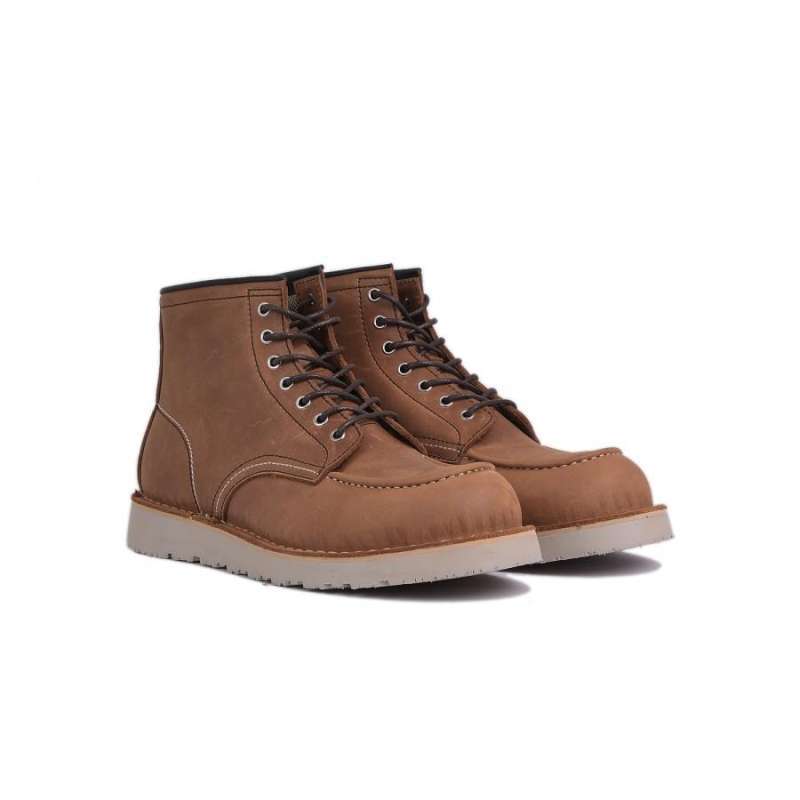 Jual Sepatu Kulit Moc Toe Boots Pria Koku Footwear Lennox Tan Coklat ...