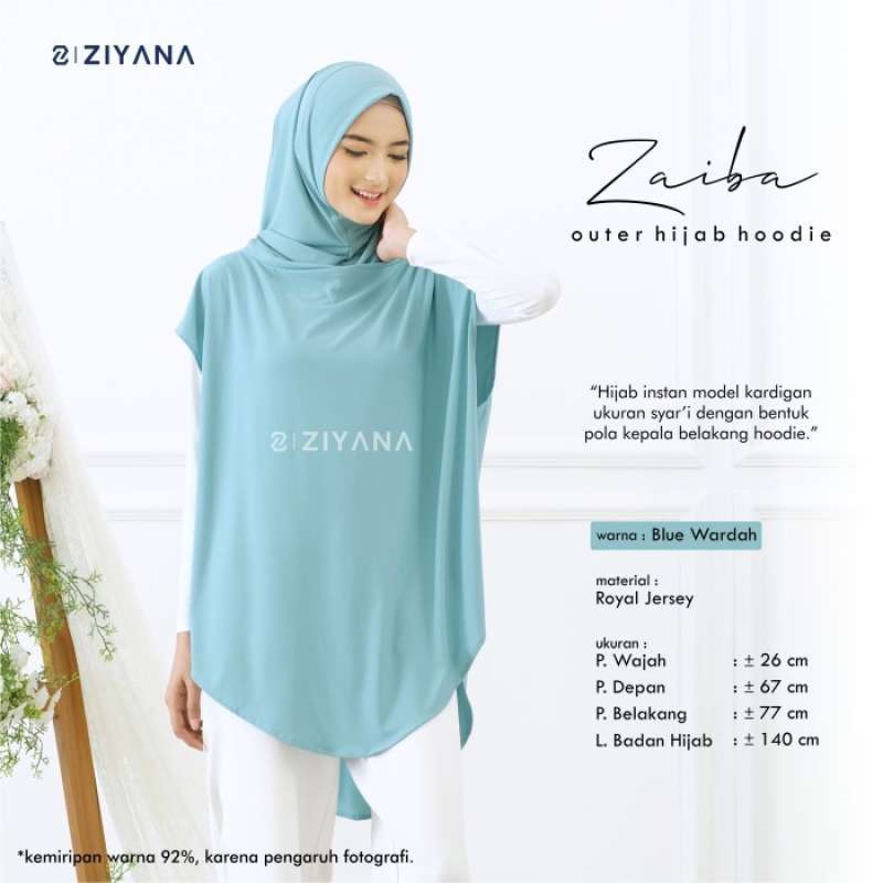 Jual Zaiba Outer Hijab Hoodie Sport By Ziyana Bahan Jersey - Blue ...