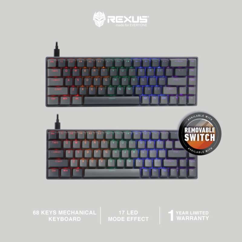 Jual Rexus Heroic Kx3 60% Wired Detachable Mechanical Gaming Keyboard ...
