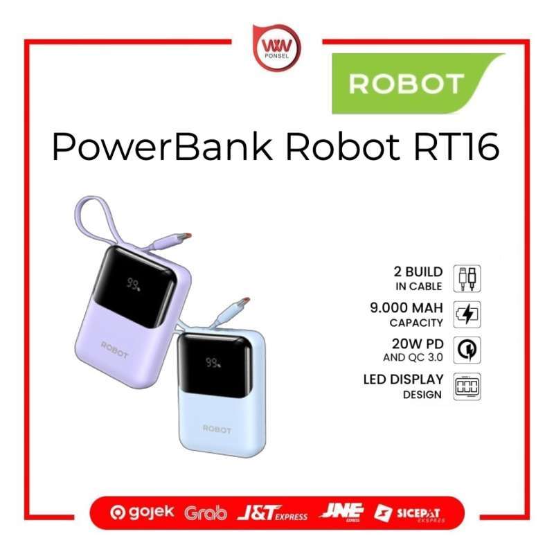 Jual Robot Rt16 Mini Powerbank 9000mah Led Display Built-in Cable 2 ...