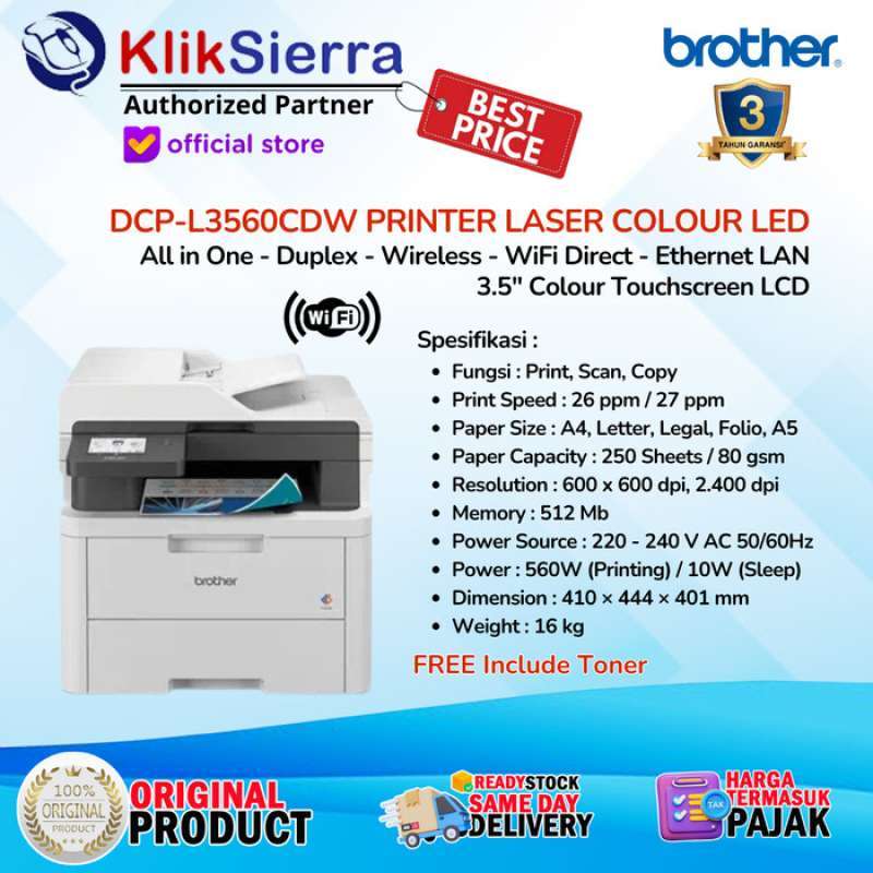 Promo Brother Dcp-l3560cdw Printer All In One Laser Led Colour Wireless ...