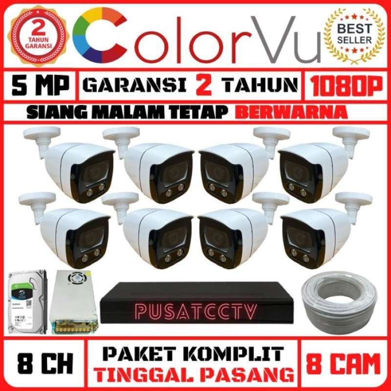 Promo Paket Cctv Colorvu 8 Channel 8 Camera Turbo Hd Full Color 5mp ...