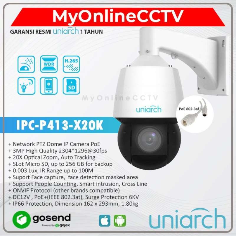 Promo Ipc-p413-x20k Uniarch 3mp 20x Ptz Dome Ip Camera Cctv People ...