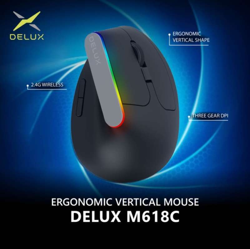 Promo Delux M618c Wireless Vertical Ergonomic Mouse Gaming Diskon 23% ...