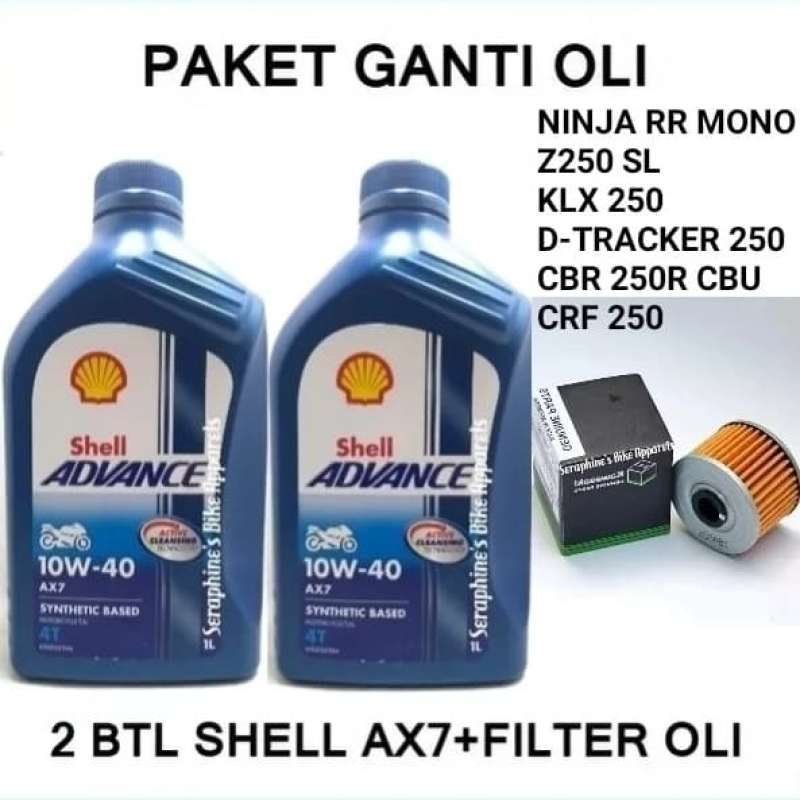 Promo Paket Shell Ance Ax7 10w40 +filter Oli Rr Mono Z250sl Klx250 ...