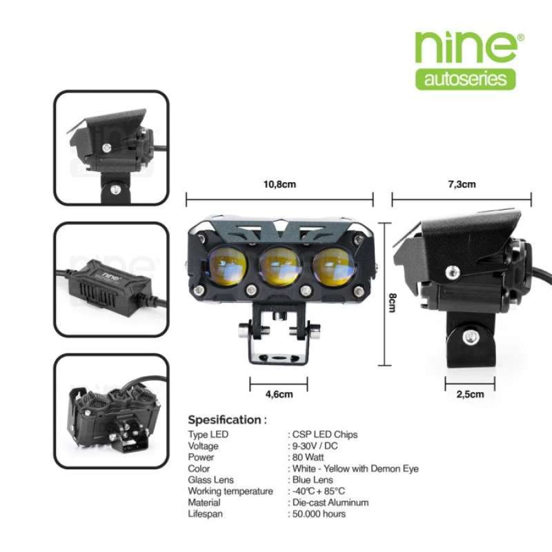 Promo Lampu Led Tembak Sorot Sql 3 Mata Blue Lens Nine Luminos Q9s 80 ...