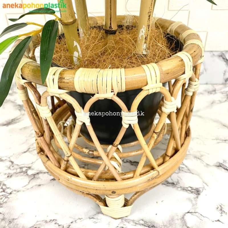 Promo Pohon Daun Bambu Hijau Kuning Latex Pot Plastik Standing Cover ...