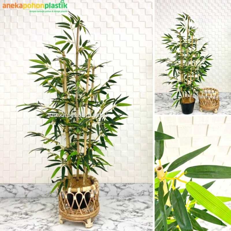 Promo Pohon Daun Bambu Hijau Kuning Latex Pot Plastik Standing Cover ...