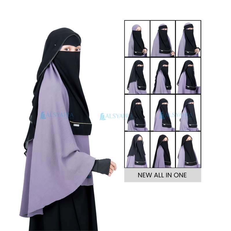 Promo Alsyahra Exclusive Bundling Niqab All In One List Gold Sifon Silk Jetblack 12 Style Diskon ...