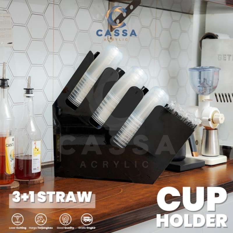 Promo Rak Cup Holder Dispenser Paper Cup Organizer 3+1 Straw Diskon 23% ...