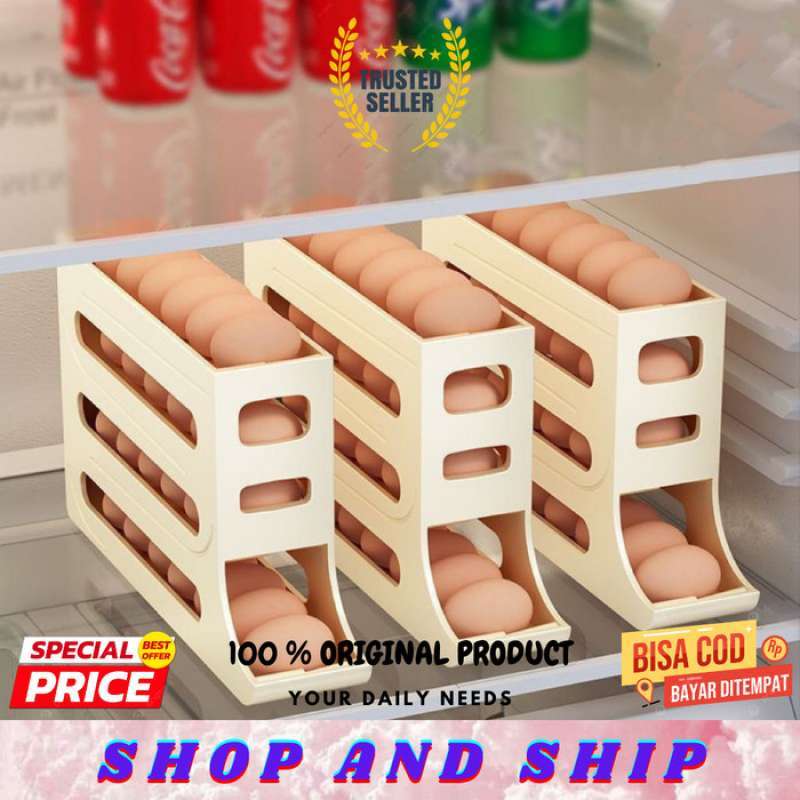 Promo Automatic Scrolling Egg Rack Holder Storage Box 4 Layer Original ...
