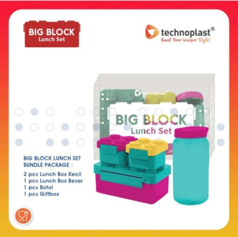Jual Big Block Lunch Box Set + Botol - Tedemeisup Pink Di Seller ...