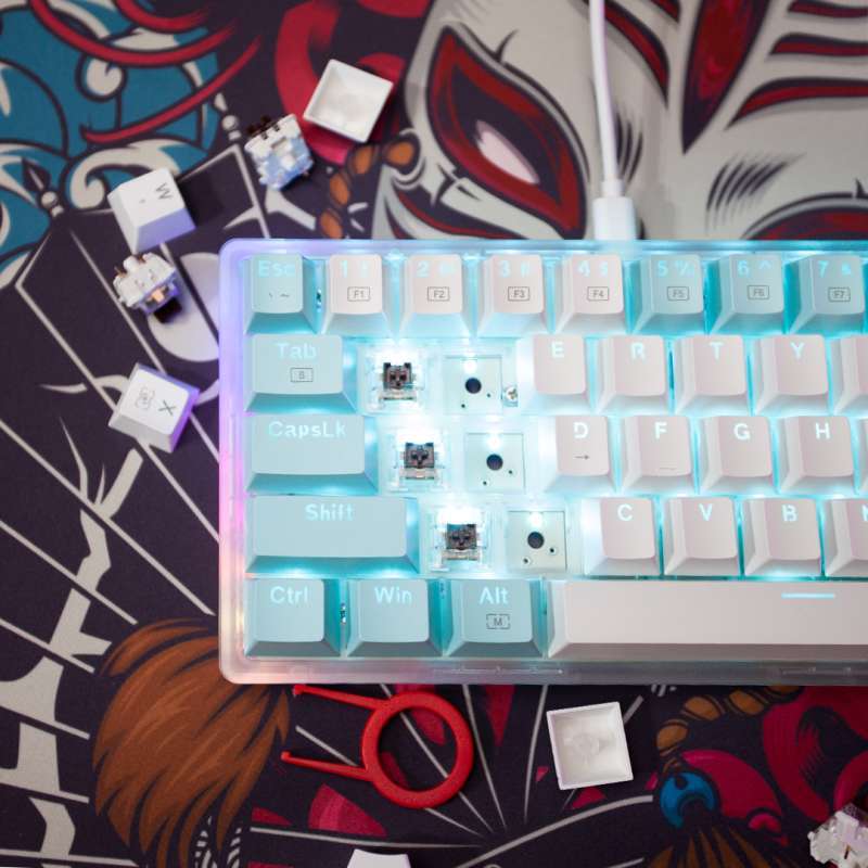 Jual E-yooso Z-11t Mechanical Keyboard 61 Key, White Blue Keycaps ...