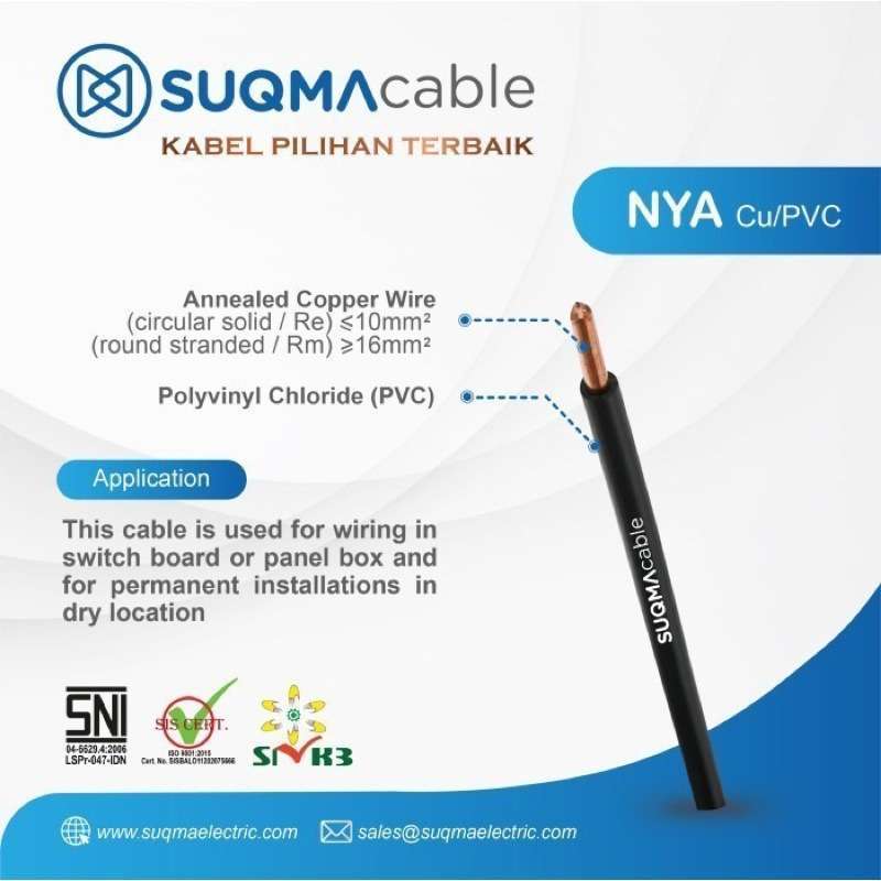 Jual Kabel Listrik Tipe Nya 4mm2 Merek Suqma Cable - Biru @50m Di ...