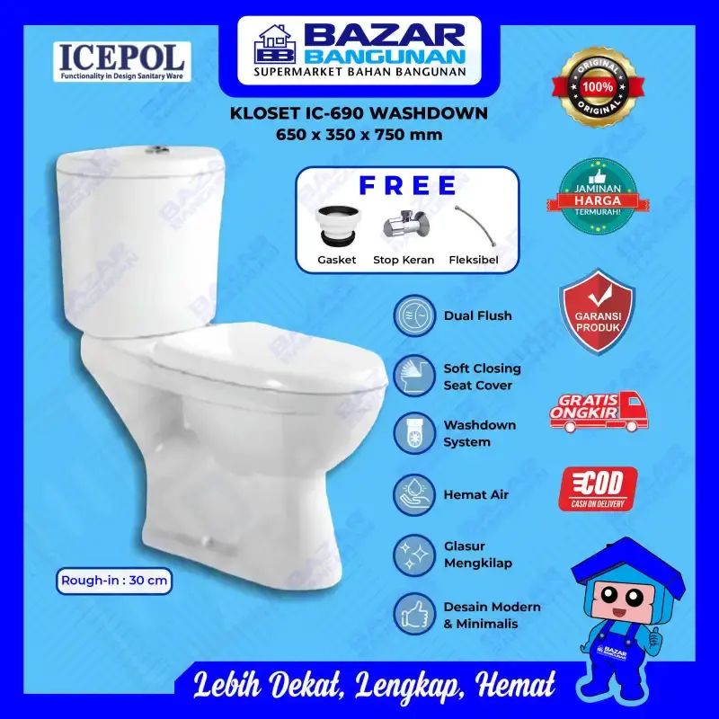 Jual Icepol - Closet Kloset Toilet Duduk Ic 690 Two Piece Dual Flush ...