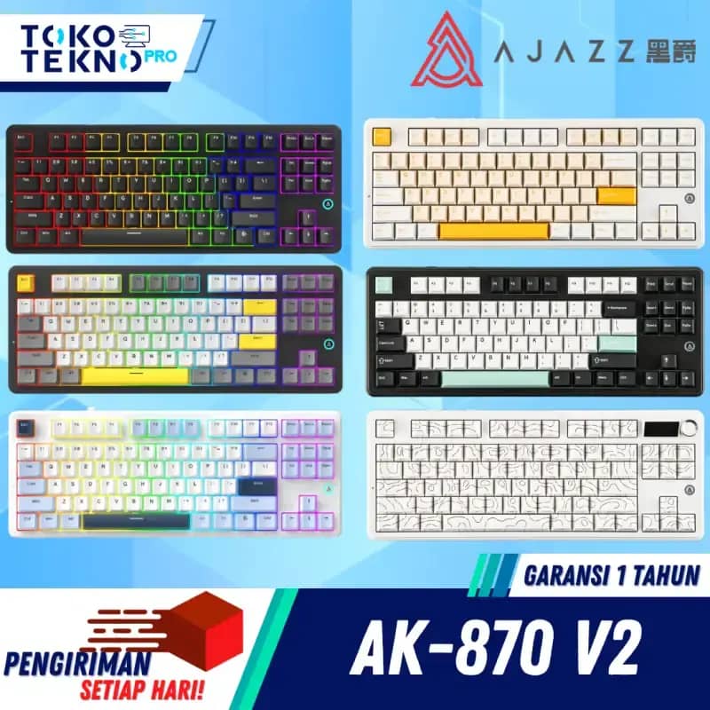 Promo Ajazz Ak870 / Ak-870 V2 Tkl Keyboard Gaming Mechanical 3-mode Rgb Keyboard - Blue White ...