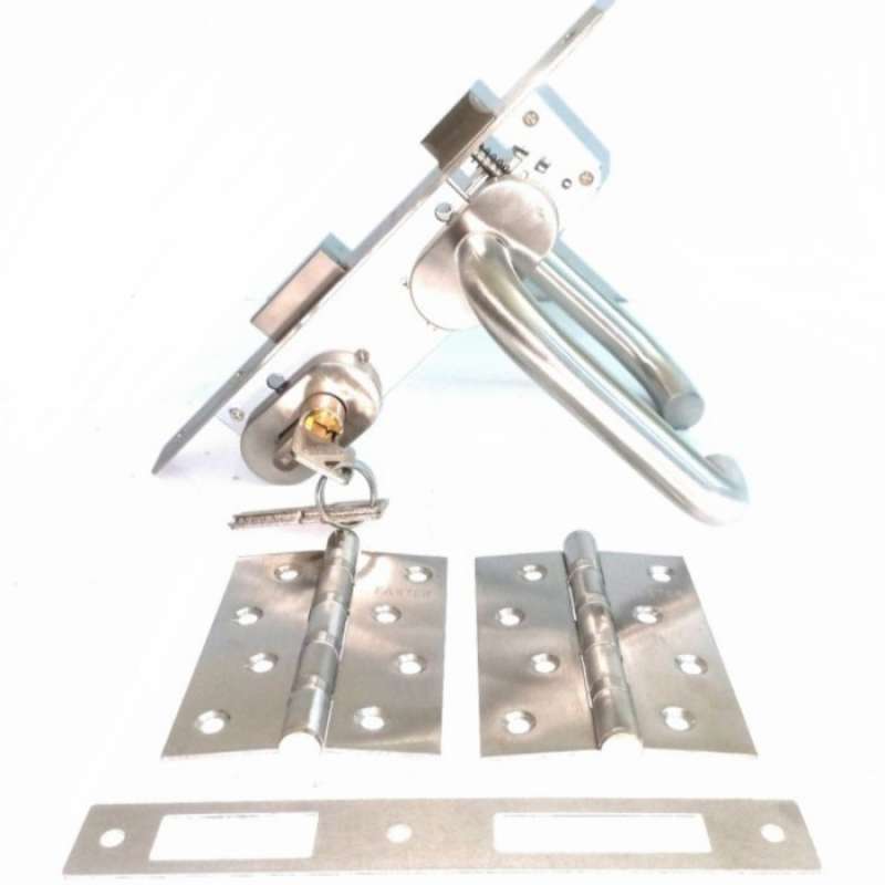 Promo Paket Komplit Set Gagang Kunci Pintu Plus Engsel Stainless 4 ...