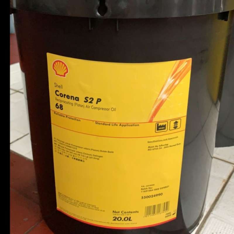 Promo Oli Piston Kompressor Shell Corena S2 P 68 Pelumas Isi 20 Liter ...