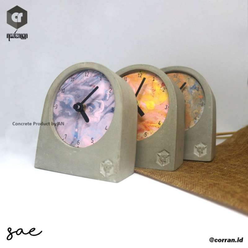 Promo SAE-Jam Meja dari semen, Concrete Table Clock, Jam meja unik ...