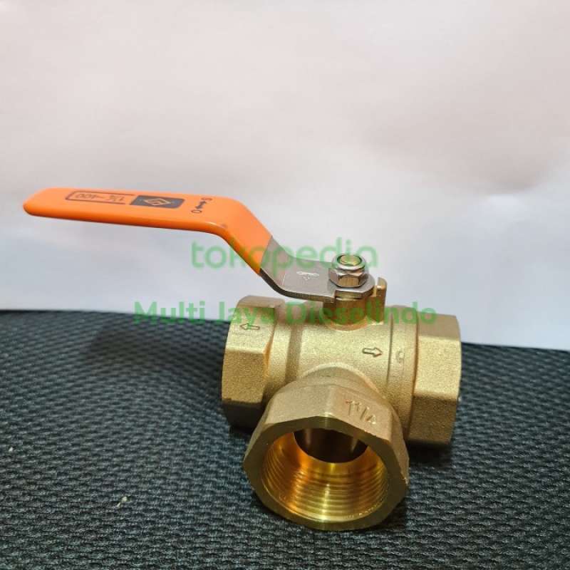 Promo Ball Valve Three Way / 3 jalur Kuningan Drat 1/2 inch / Stop 3 ...
