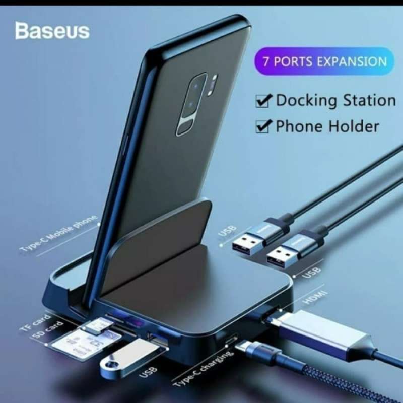 Promo Baseus 7in1 Type C HUB Docking Station Phone Stand Card USB C to ...