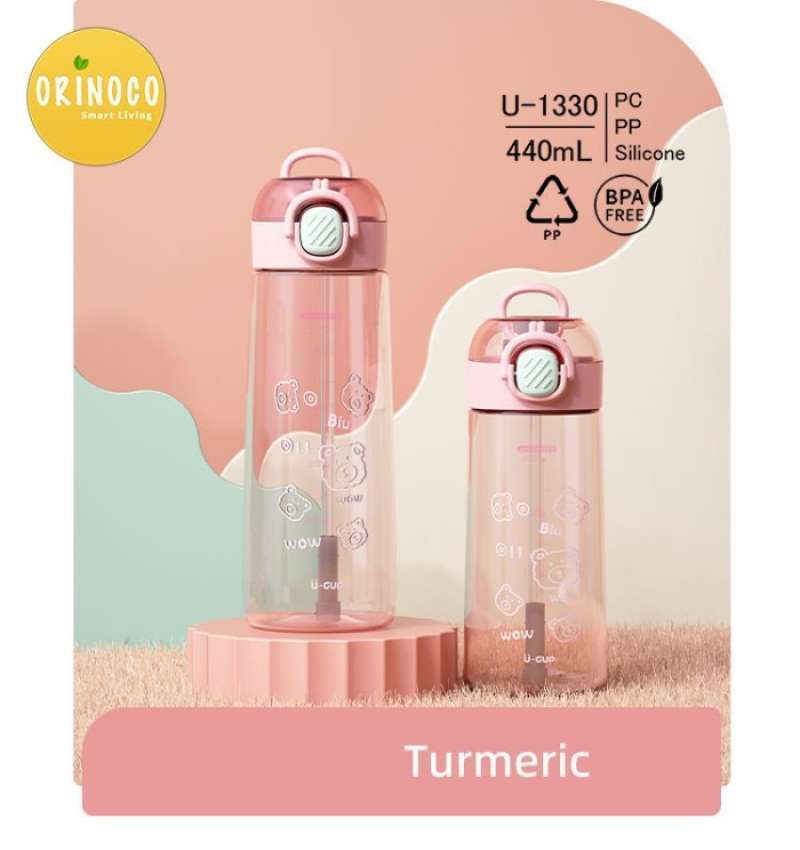 Jual Botol Minum Plastic 440ml Model One Push Button With Silicon Straw Di Seller Adk Supplies ...