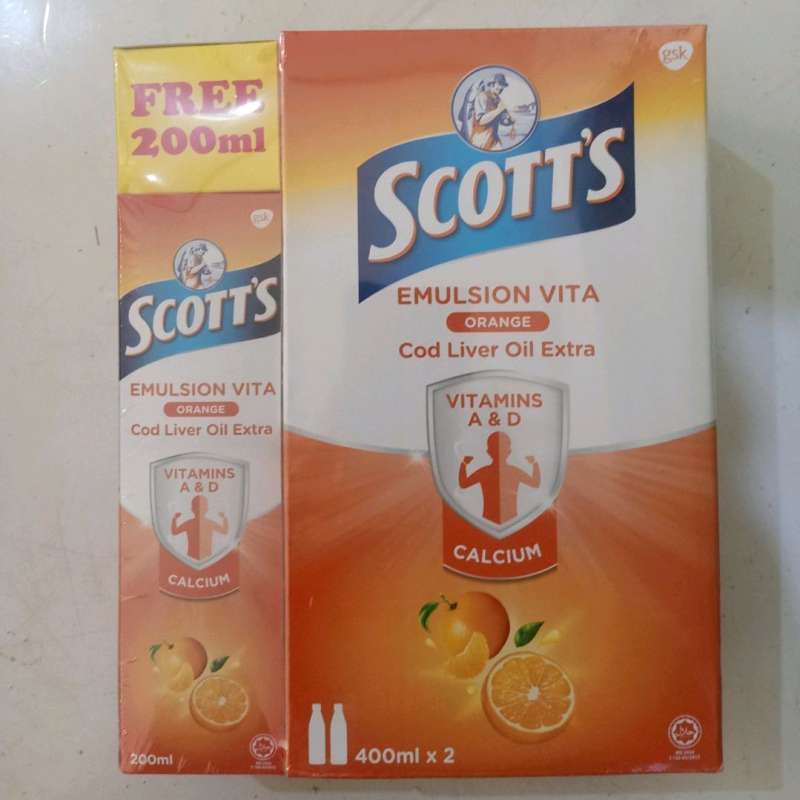 Jual SCOTT EMULSION COD LIVER OIL EXTRA (400ml x 2 + free 200ml) di ...