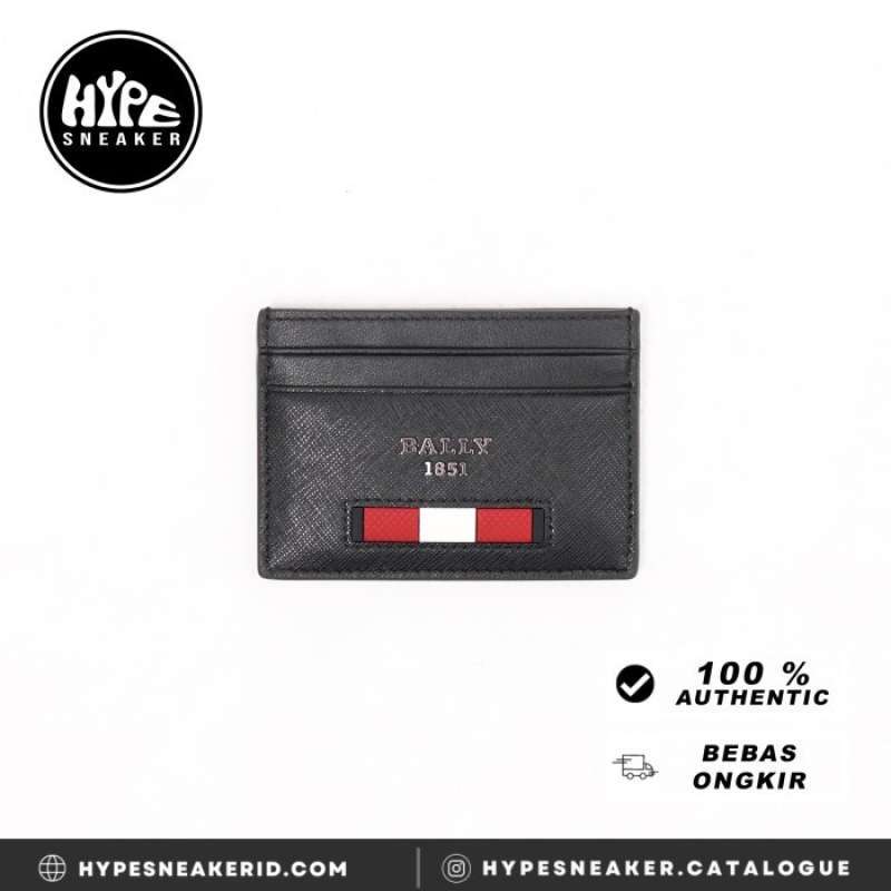 Promo Dompet Bally Bevye Stripe Center Red Black Card Holder 100% ...