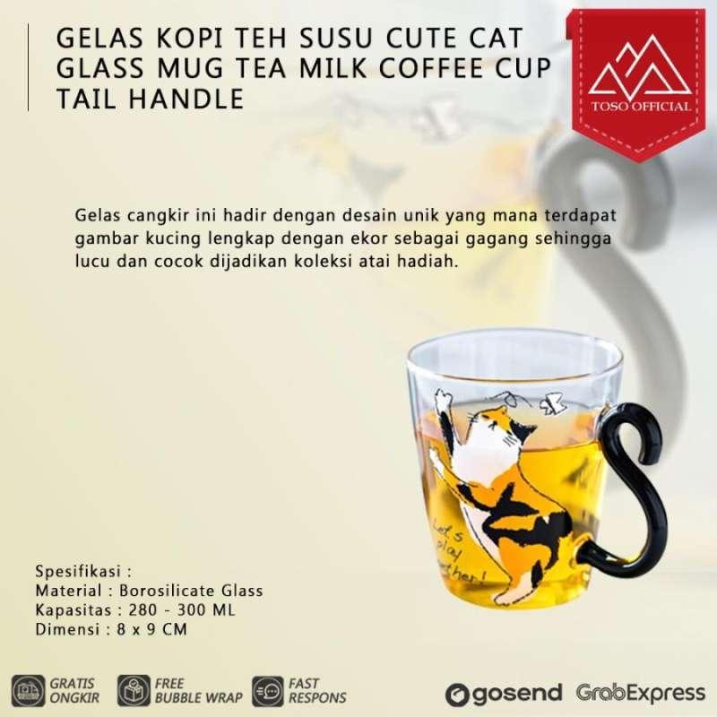 Promo Gelas Kopi Teh Susu Cute Cat Glass Mug Tea Milk Coffee Cup Tail ...
