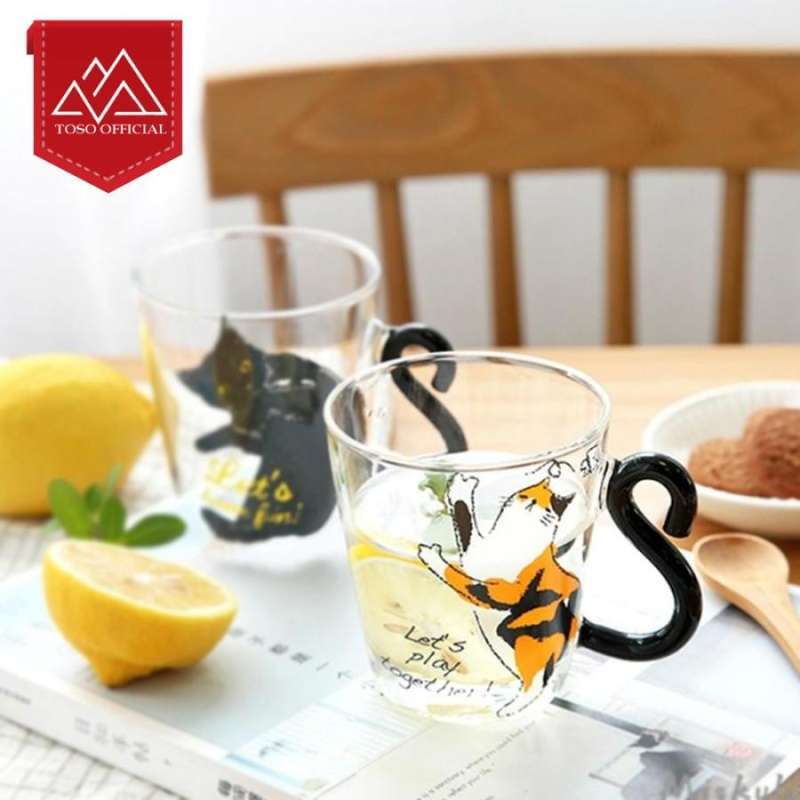 Promo Gelas Kopi Teh Susu Cute Cat Glass Mug Tea Milk Coffee Cup Tail ...