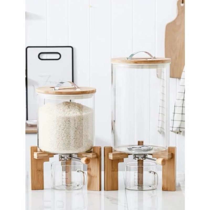 Promo Wooden Rice Dispenser 7,5 Liter Tempat Penyimpanan Beras ...