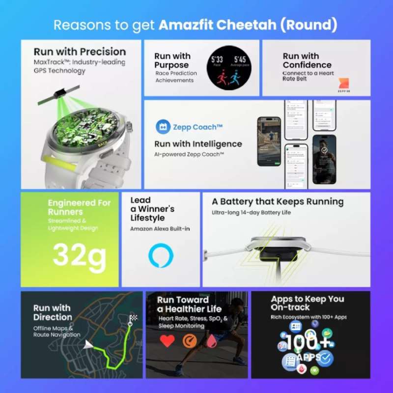 Jual Amazfit Cheetah Smartwatch Amoled Running Tracker Ai Gps Maxtrack ...