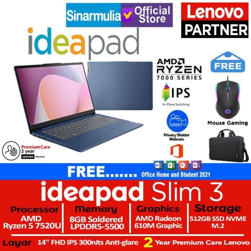Promo Laptop Lenovo Ideapad Slim Ryzen U Gb Ssd Gb Win Ohs Abyss Blue Diskon Di