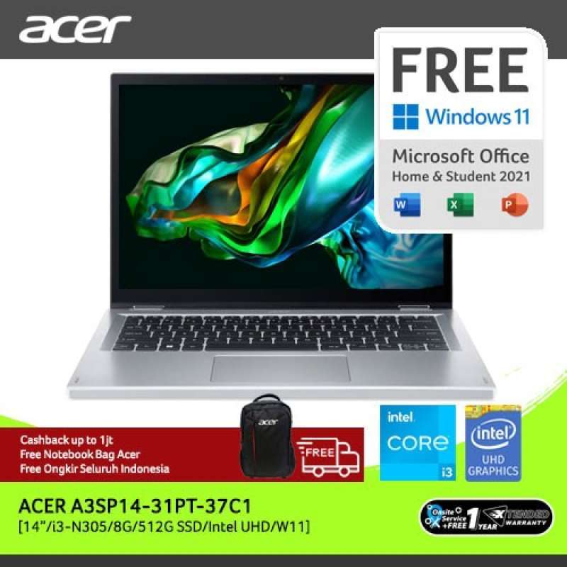 Jual Acer Aspire 3 Spin 14 A3sp14 I3 N305 14 Fhd Touch 8gb 512gb W11 ...