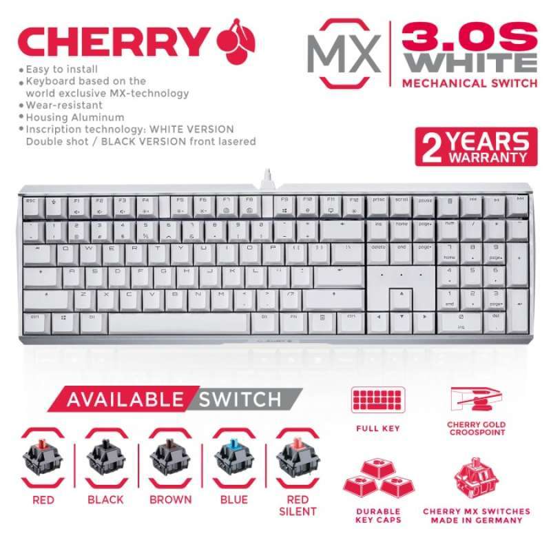 Promo Cherry MX Mechanical Gaming Keyboard White Full Keys - MX 3.0S ...