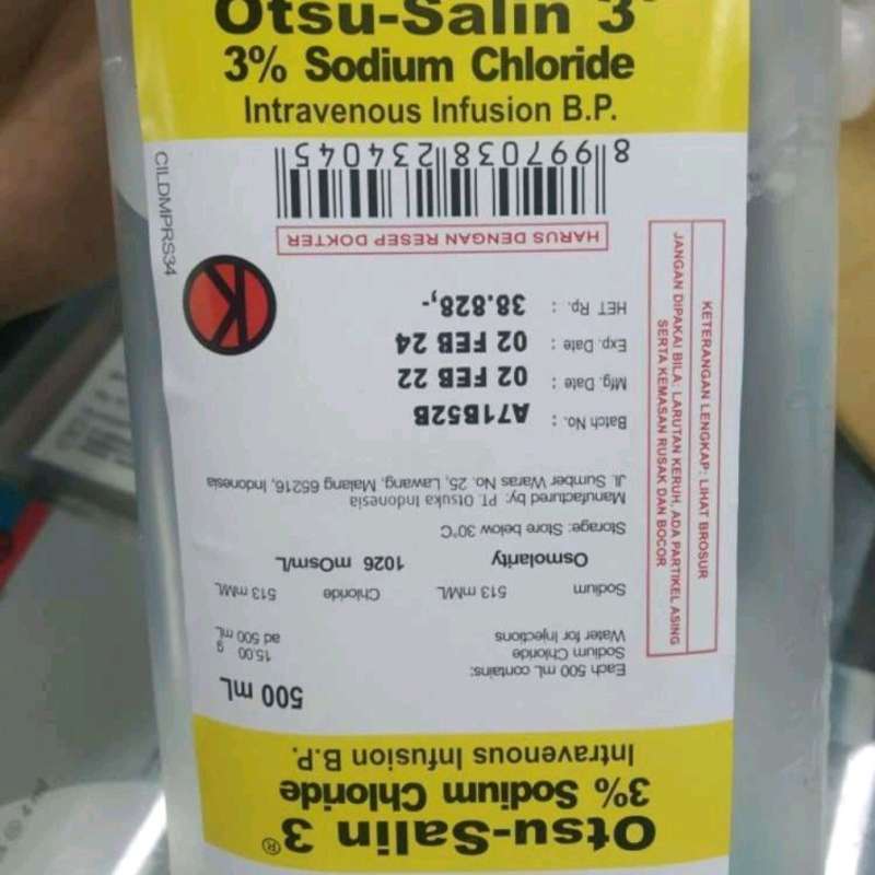 Jual Otsu-salin 3% Infus Per Pack Original(resep Dokternya Foto Aja Kertas Coretan Biasa) Di ...