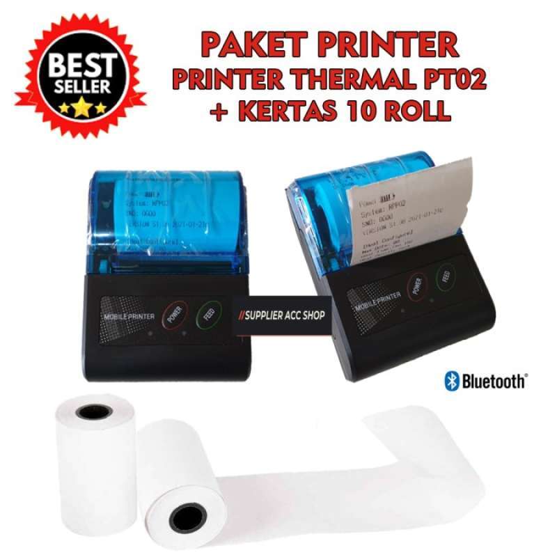 Promo Paket Printer Thermal Bluetooth PT02 + 10 Roll Kertas Diskon 23% di Seller Cuanz Store ...