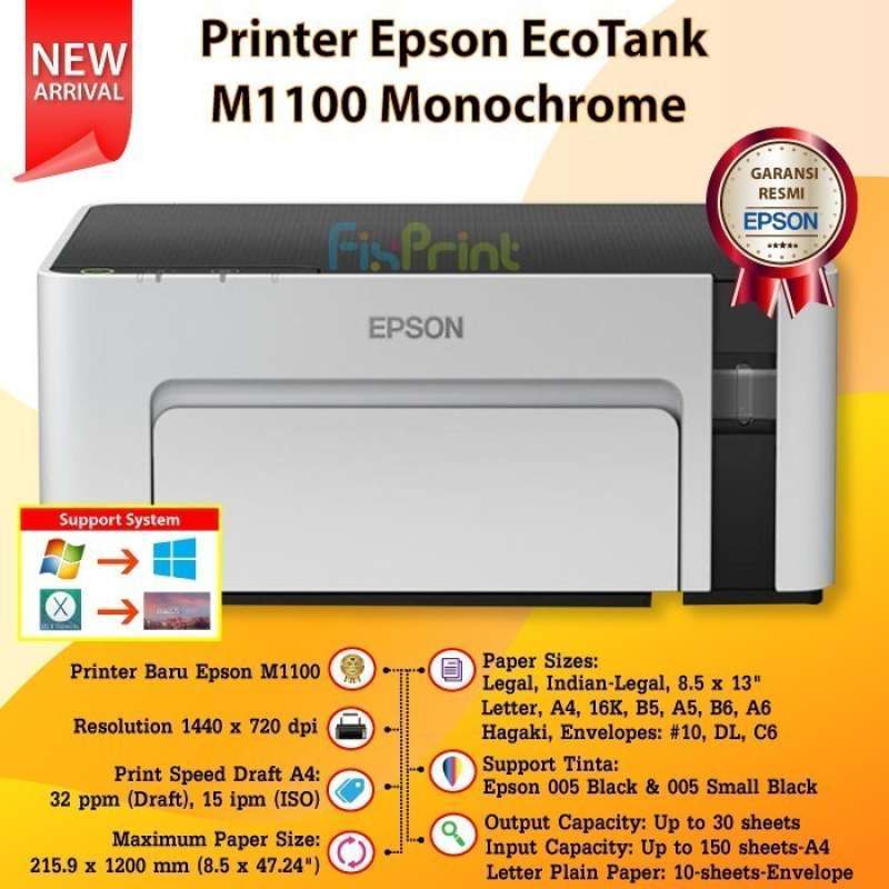 Promo Epson Printer Mono M1100 M 1100 Printer Infus Pabrik Garansi ...