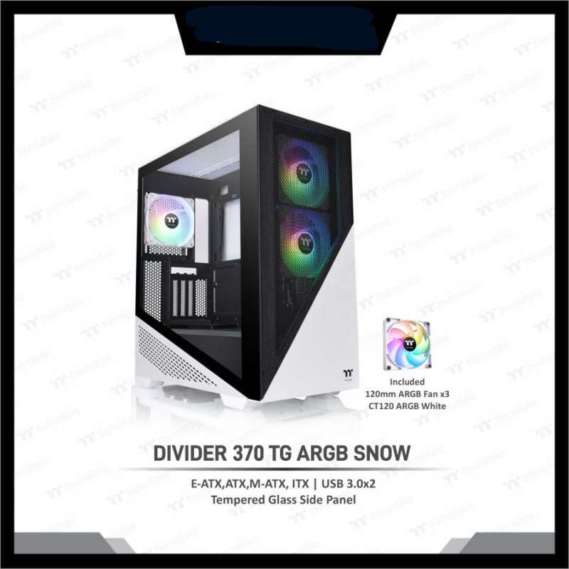 Promo Thermaltake Casing PC Divider 370 TG Snow ARGB Mid Tower Chassis ...