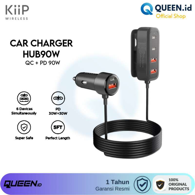 Promo KiiP HUB90W Car Charger Mobil 6 Port HUB USB TYPE C 90W Fast ...